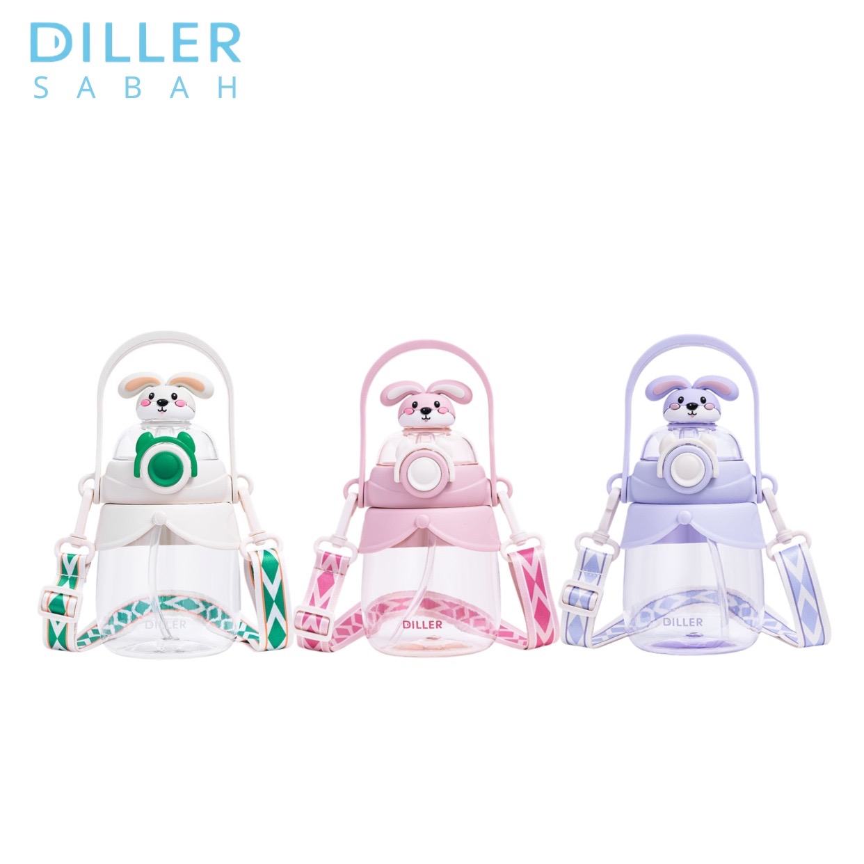 Diller RabbitTu Tritan Straw Bottle with Handle & Adjustable Strap D2315 (750ml)