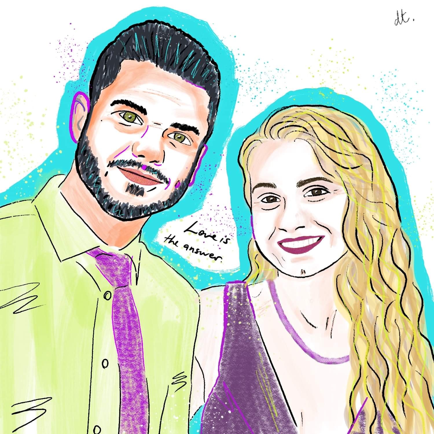 Ilustratie grafica personalizata portret 1-2 persoane, plus mesaj