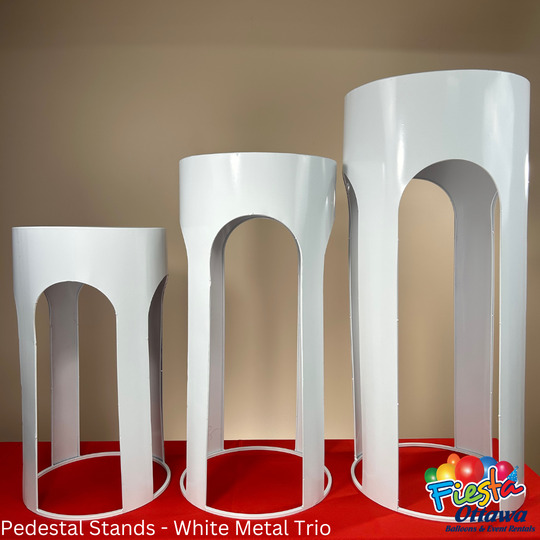 Trio White pedestal stands rental ottawa