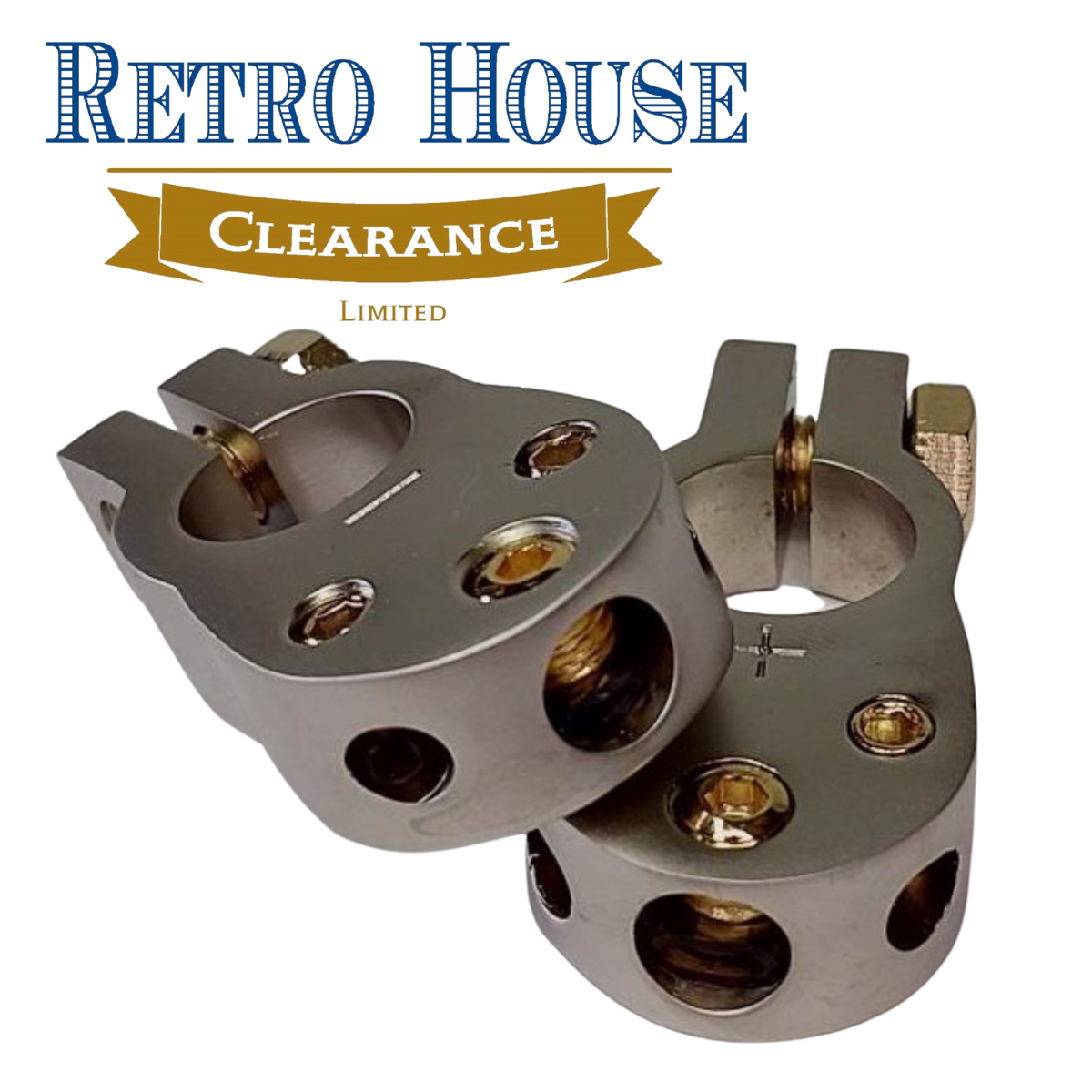 3 Wire Silver Battery Terminal Clamps with Gold Plated Screws