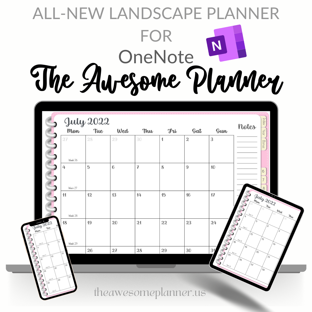 2022 - 2023 Landscape Planner for OneNote - Pink